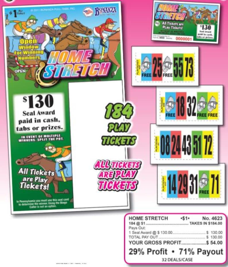 Pull Tab Tickets - Hard Card - Game - 6 Pack - Home Stretch - 184 Ct Ea ...