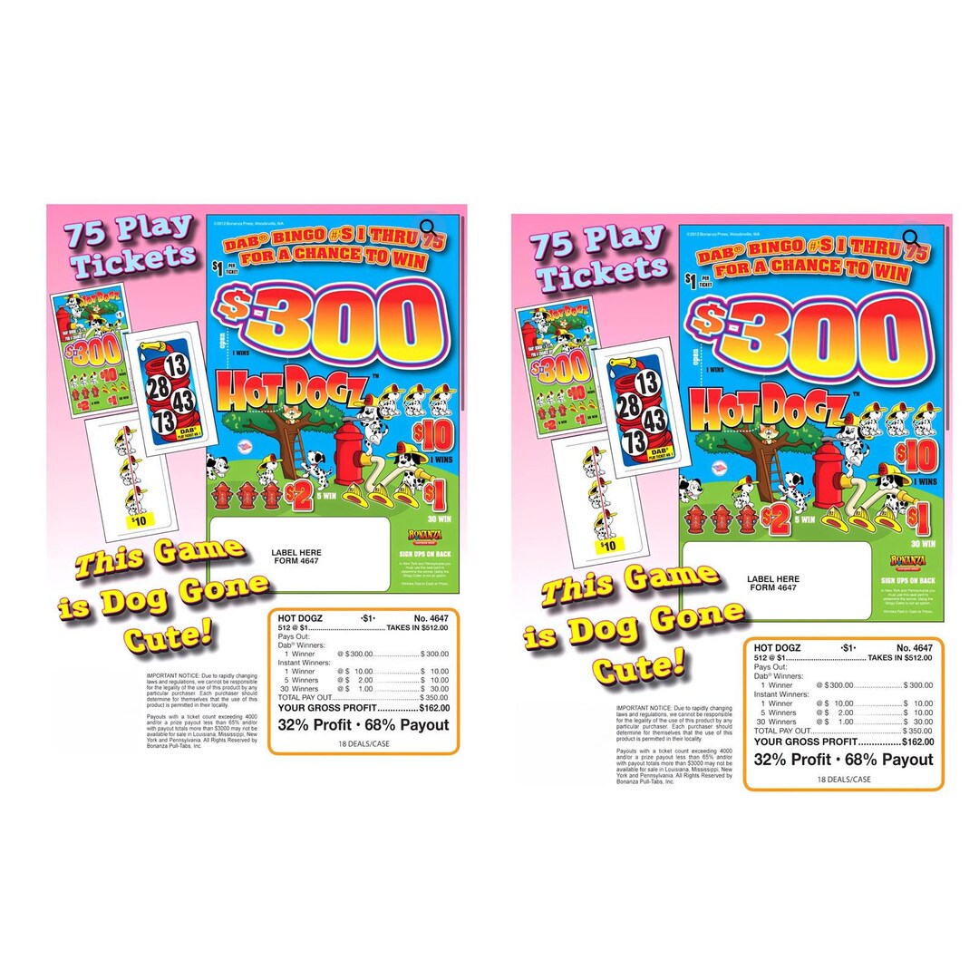 Pull Tab Tickets - Hard Card - Game - 2 PACK - Hot Dogz -512 Ct Ea - Etsy