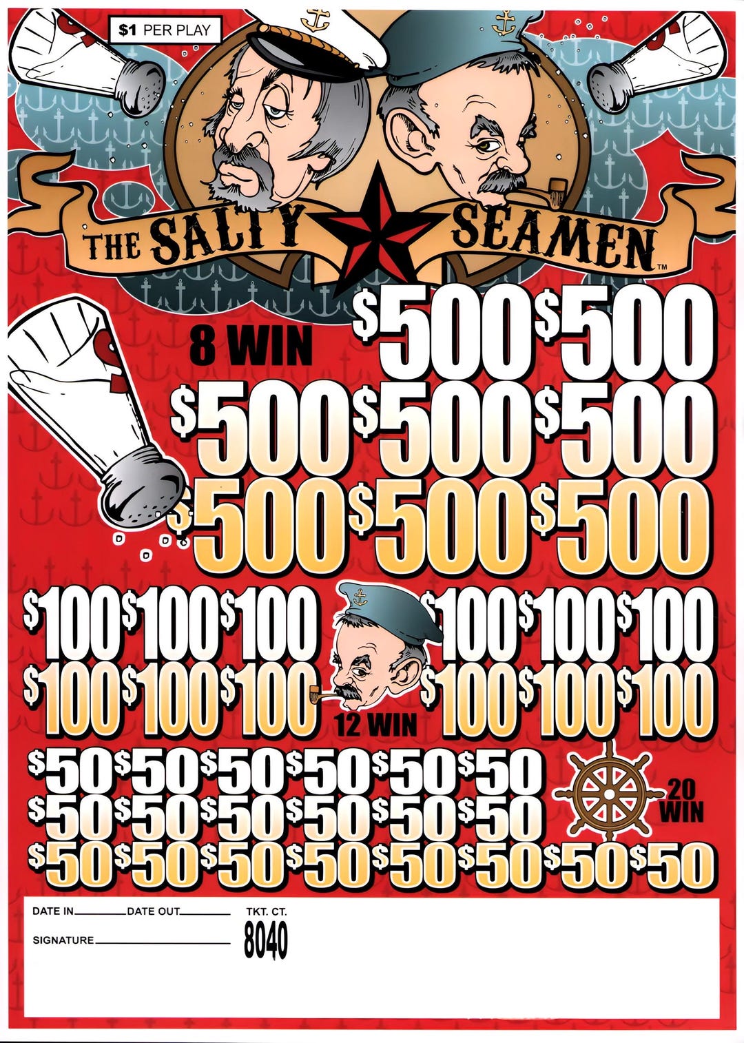 The Salty Seaman- Jar Ticket - Pull Tab Ticket - Ticket for Amusement ...