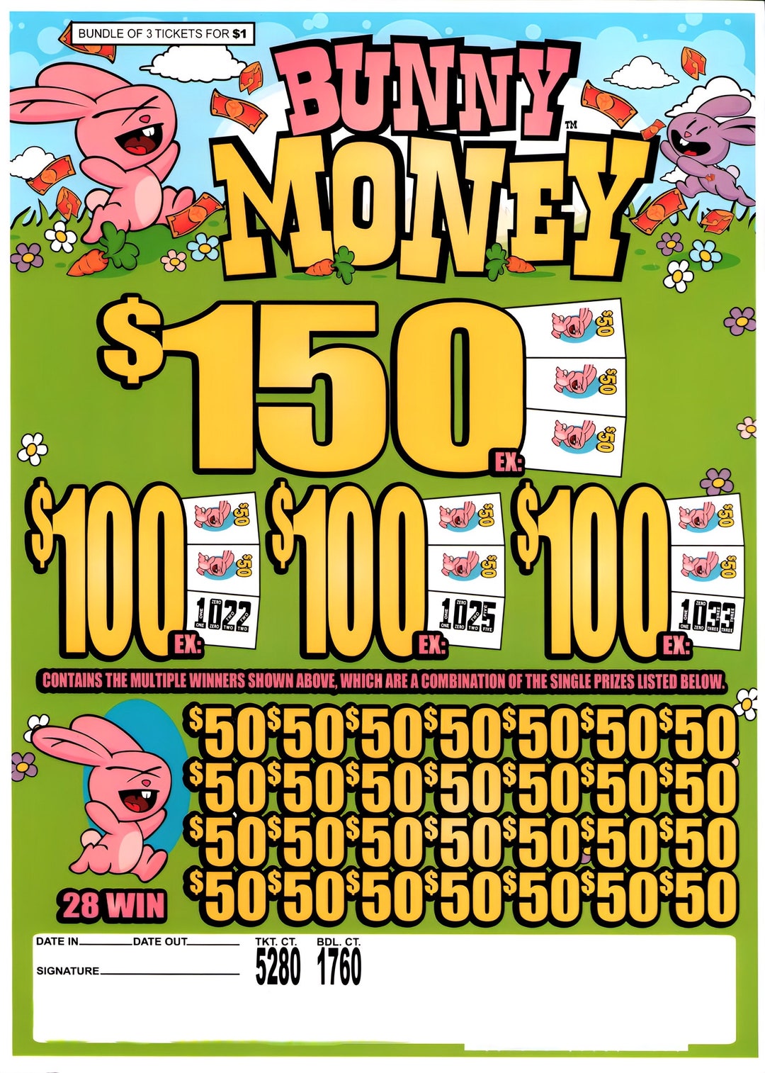 Bunny Money Jar Ticket Pull Tab Ticket Tickets for Amusement Purpose ...