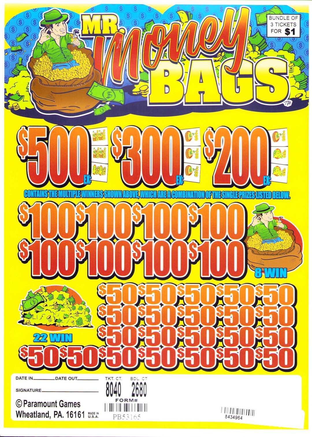 Mr. Money Bags - Jar Ticket - Pull Tab Ticket - Etsy