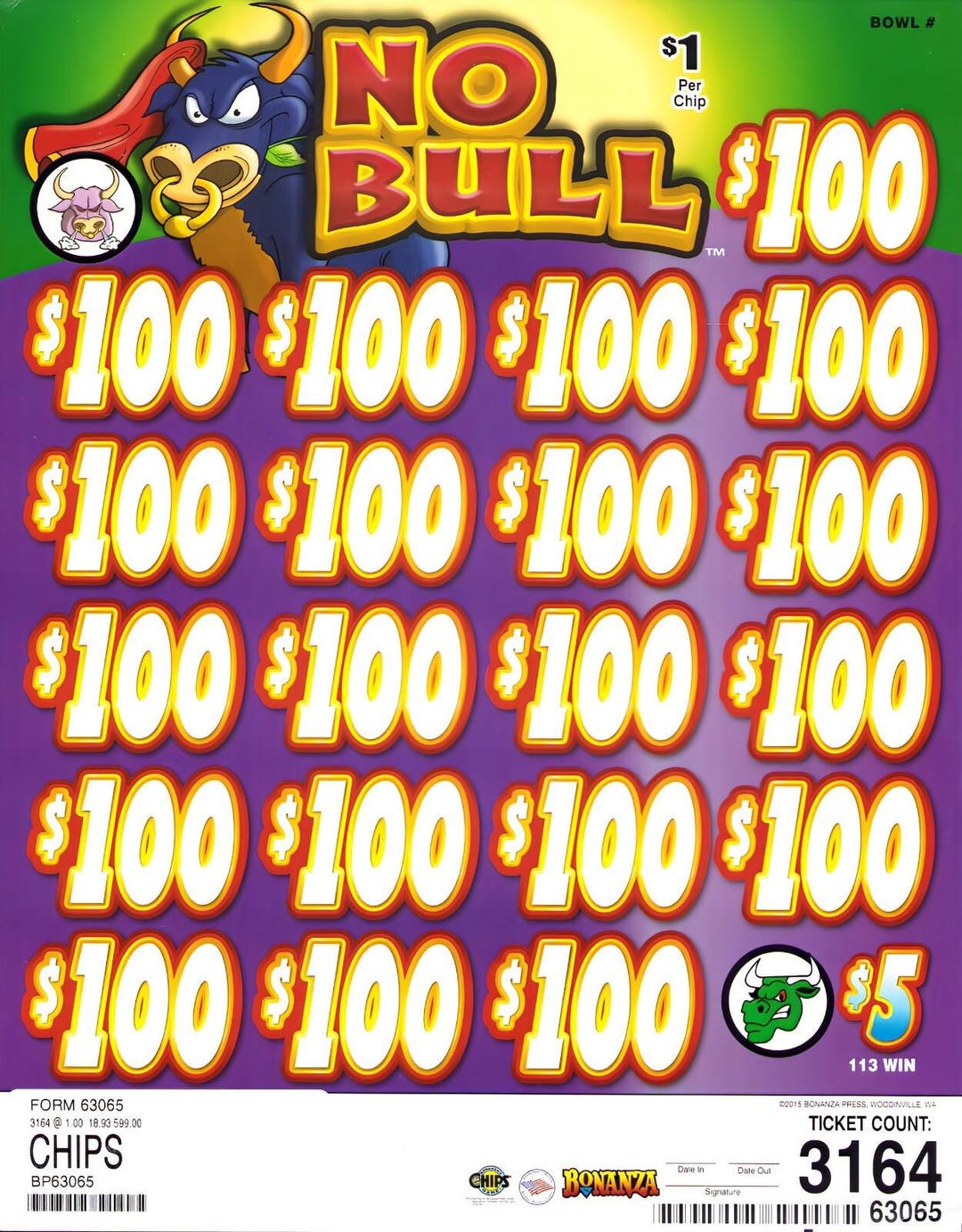 Pull Tab Tickets - Chip - Game - No Bull - 3,164 Ct - Etsy