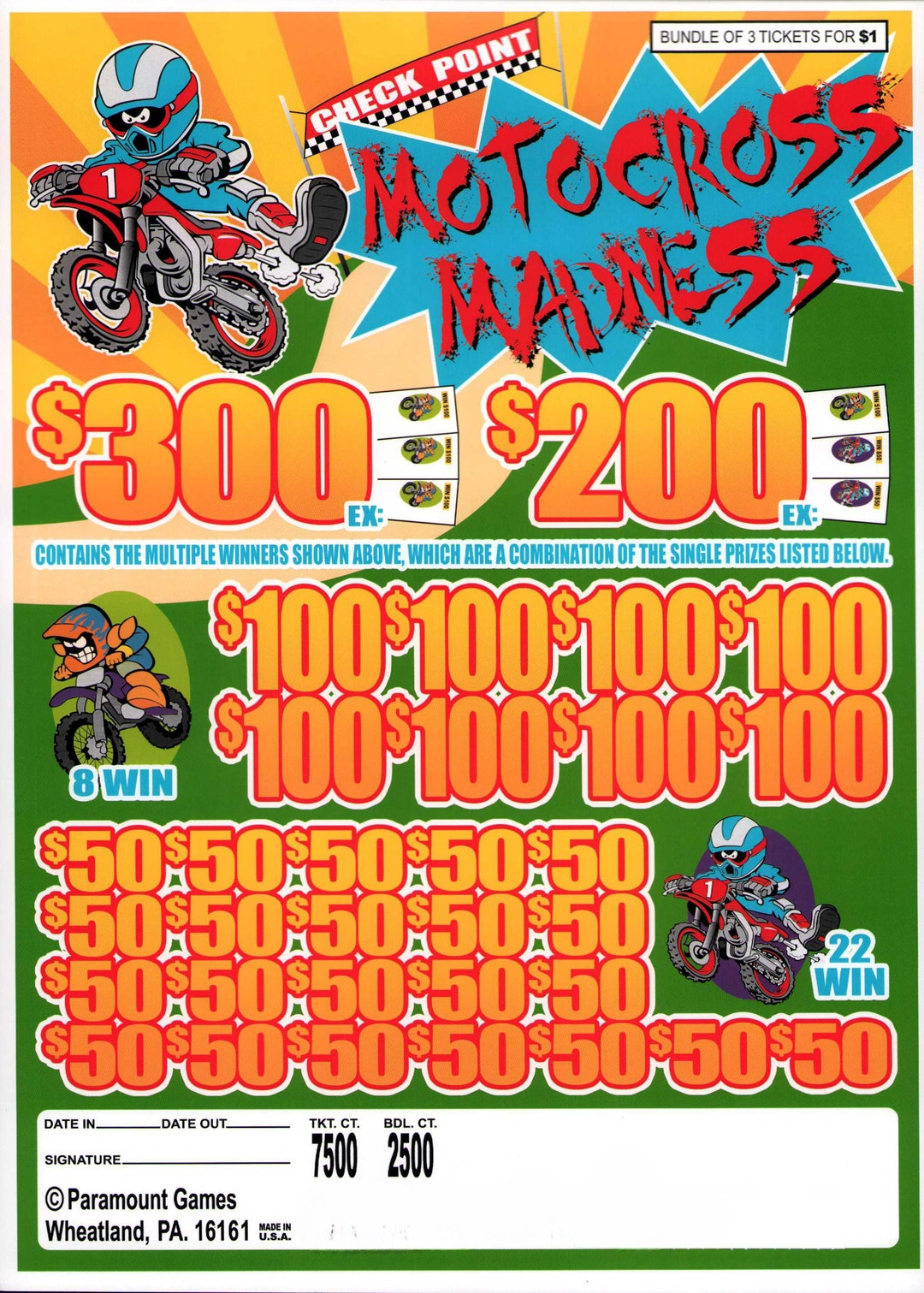 Motocross Madness Jar Ticket Pull Tab Ticket Ticket for Amusement ...