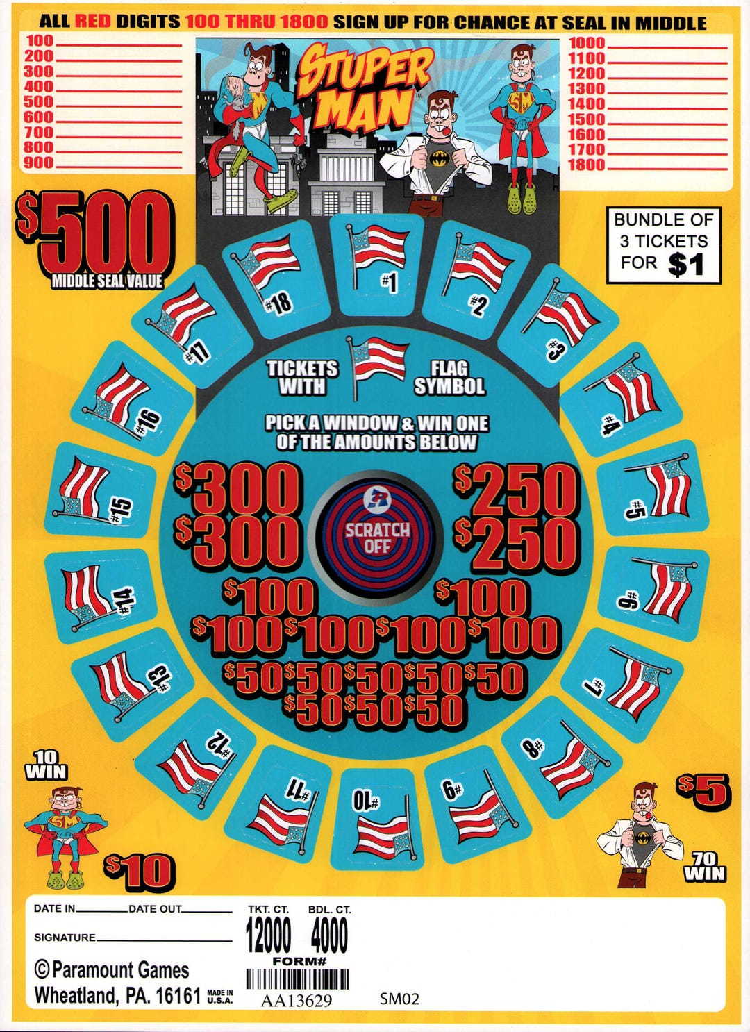 Stuper Man- Jar Ticket - Pull Ticket- Tab Ticket - Pick Board -game ...