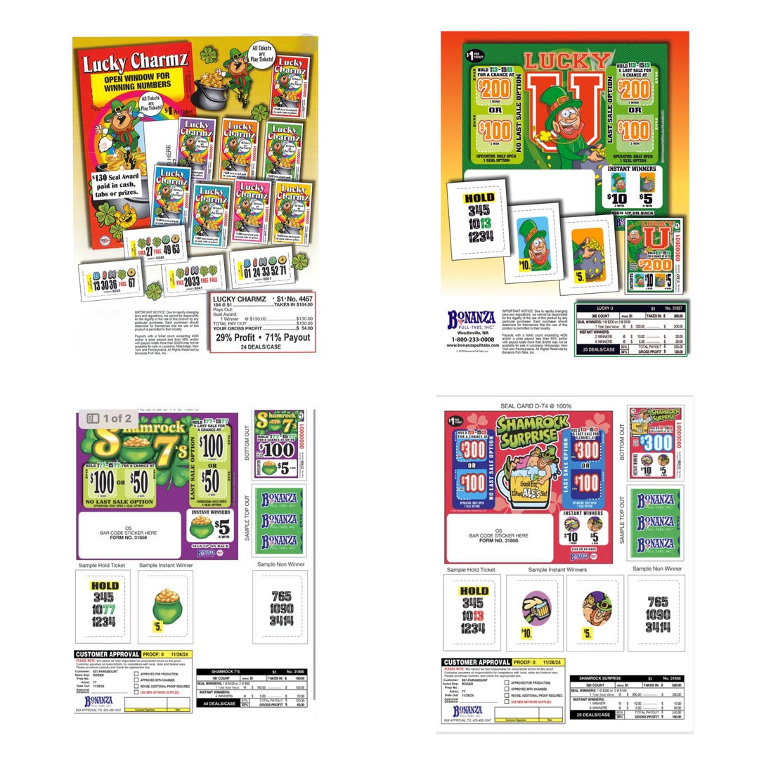 4 Pack - Small Titles Lucky - Pull Tab Ticket - Ticket for Amusement ...