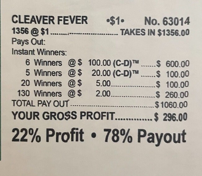 Cleaver Fever - Chip Ticket - Pull Tab Ticket - Ticket for Amusement ...