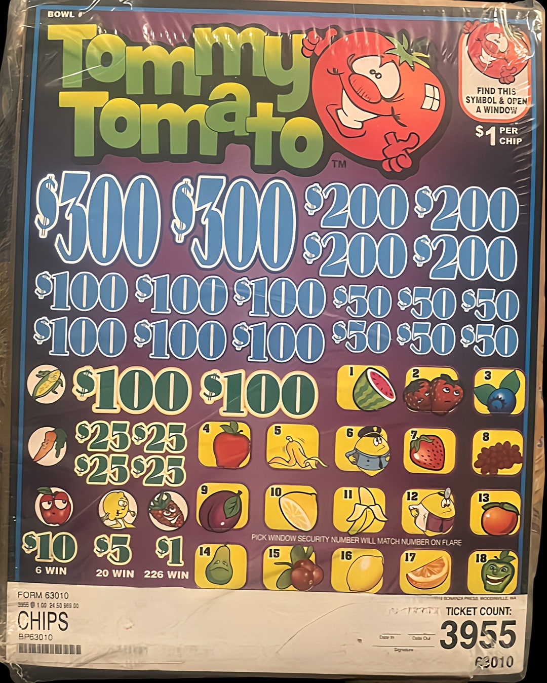 Tommy Tomato - Chip Ticket - Pull Tab Ticket - Ticket for Amusement ...
