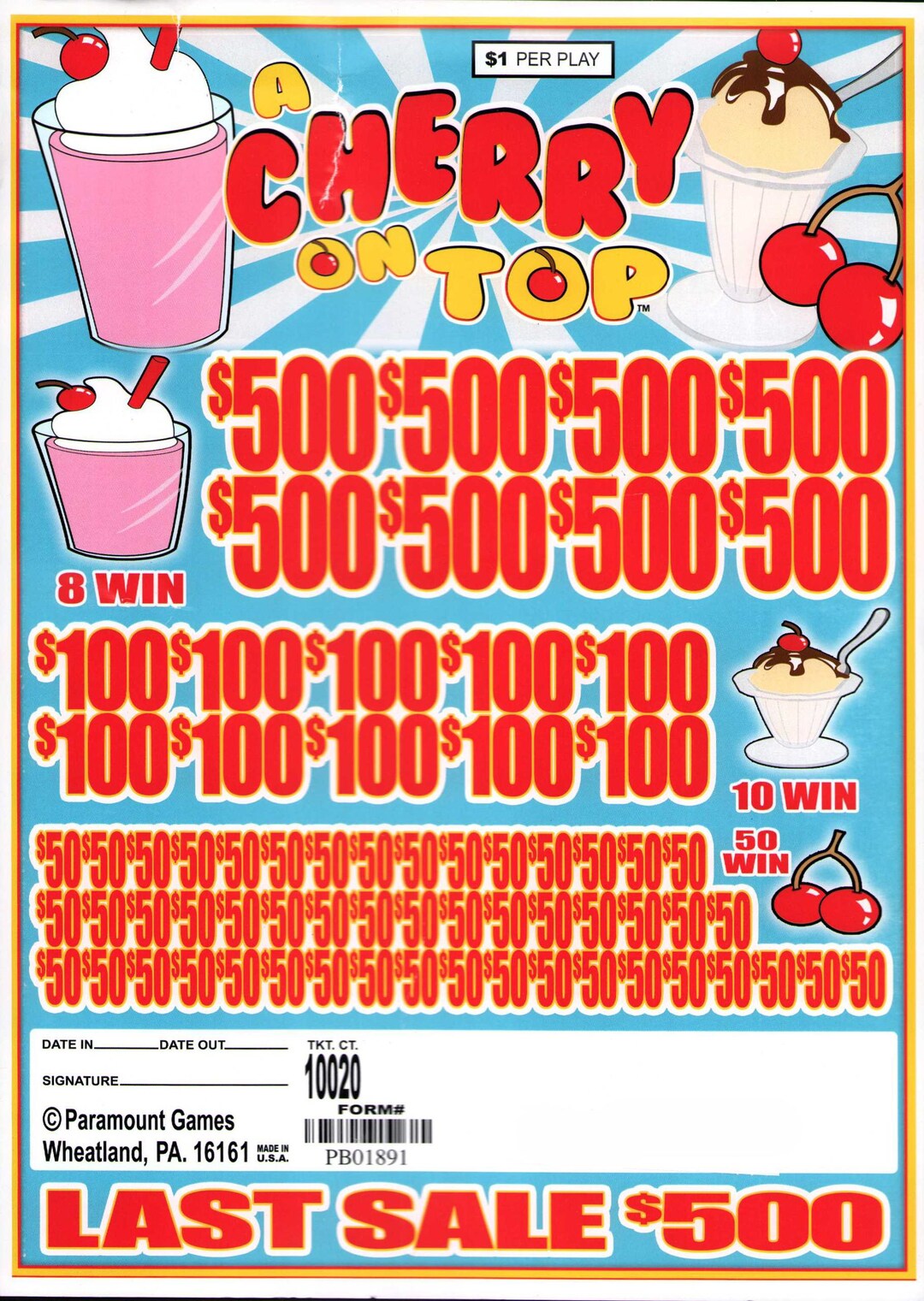 A Cherry on Top - Jar Ticket - Tab Ticket - Ticket for Amusement ...
