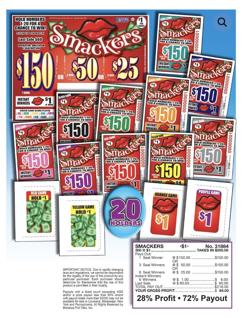 Pull Tab Tickets - Hard Card - Game - Smackers - 300 Ct - Etsy