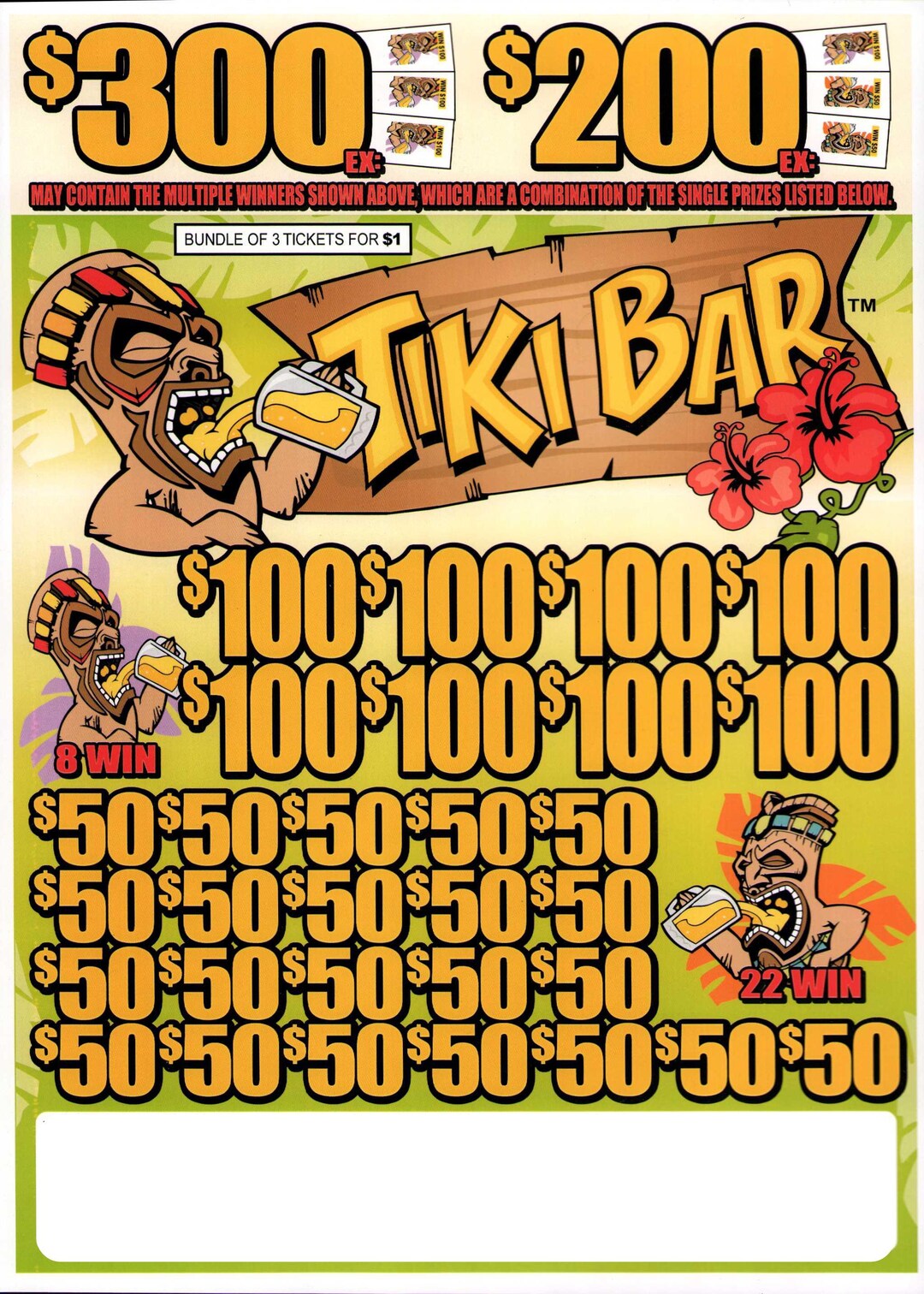 Tiki Bar - Jar Ticket - Pull Tab Ticket - Ticket for Amusement Purposes ...