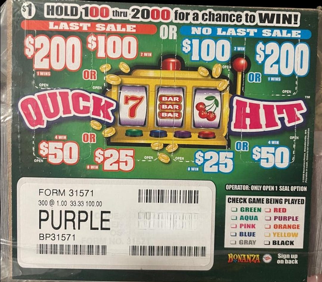 5 Pack - Quick Hit - Pull Tab Ticket - Hard Card - Ticket for Amusement ...