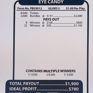 Eye Candy Jar Ticket Pull Tab Ticket Tickets for Amusement Purpose Only ...