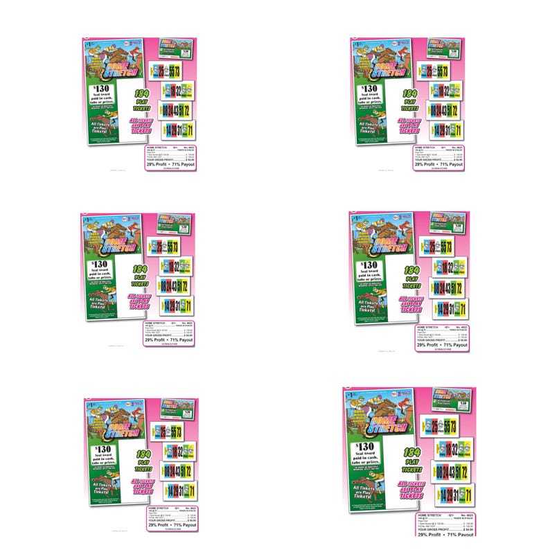 Pull Tab Tickets - Hard Card - Game - 6 Pack - Home Stretch - 184 Ct Ea ...