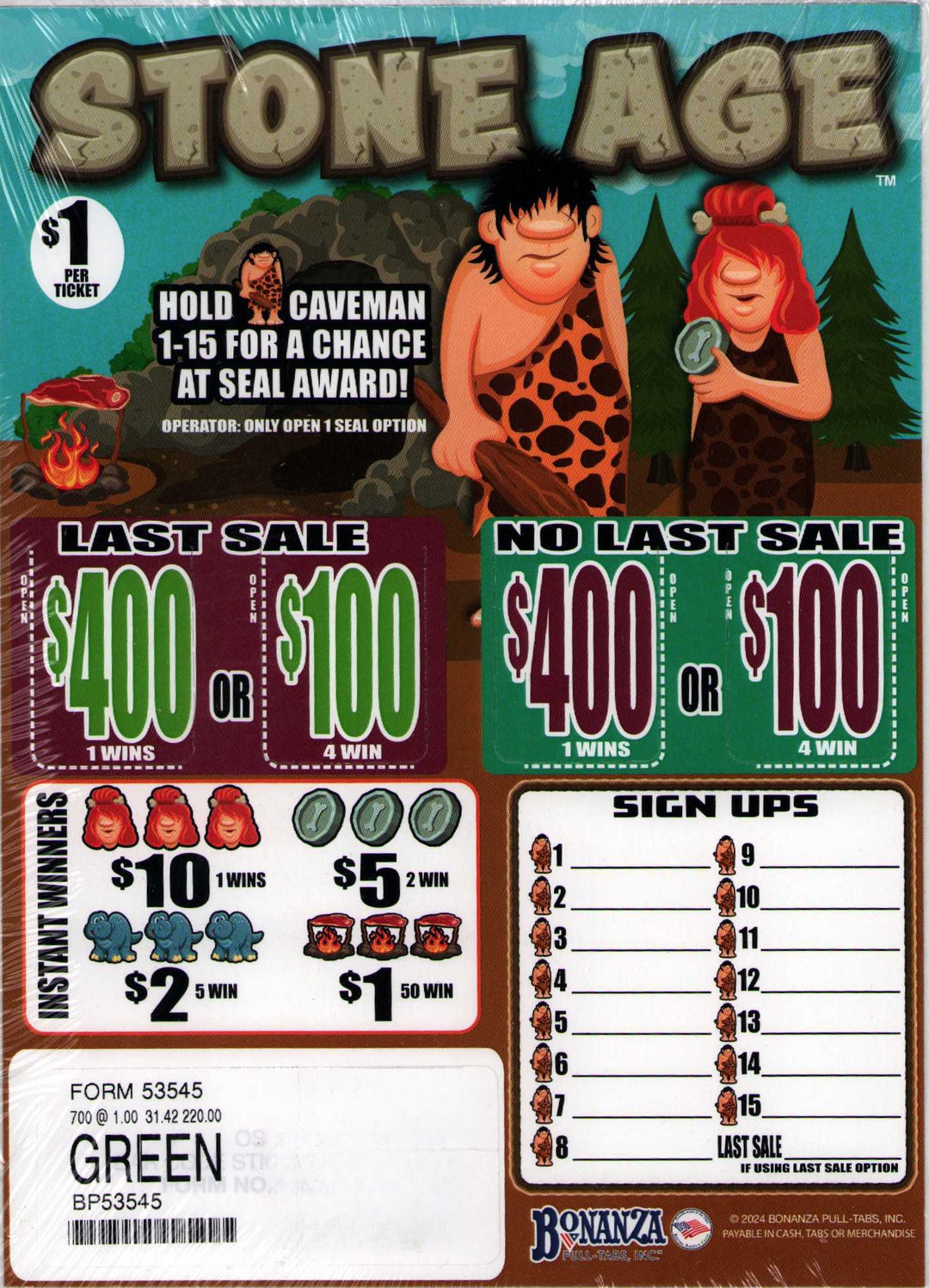 2 PACK Stone Age Pull Tab Ticket Holder Ticket for Amusement Purposes ...