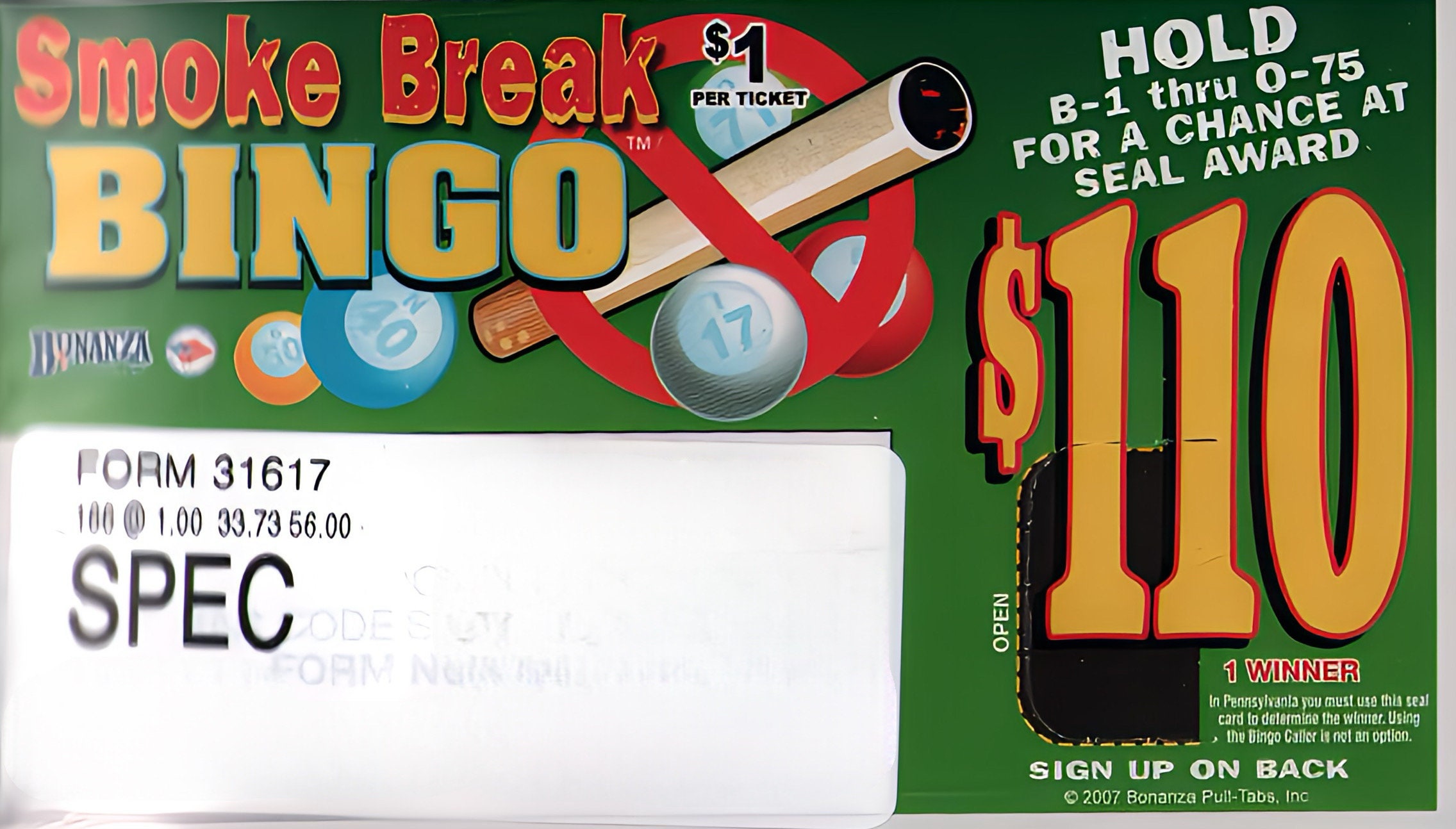 6 Pack - Smoke Break Bingo - Pull Tab Ticket - Ticket for Amusement Purposes Only - Etsy