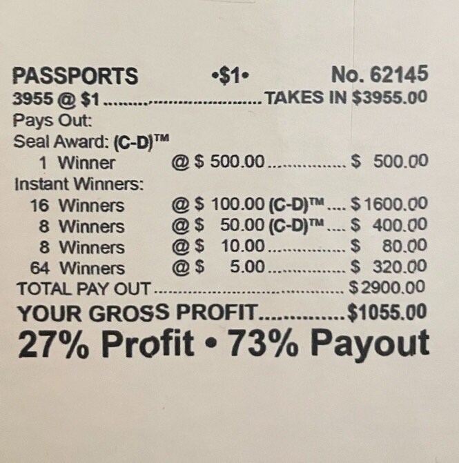 Passports Chip Ticket Pull Tab Ticket Ticket for Amusement Purposes ...