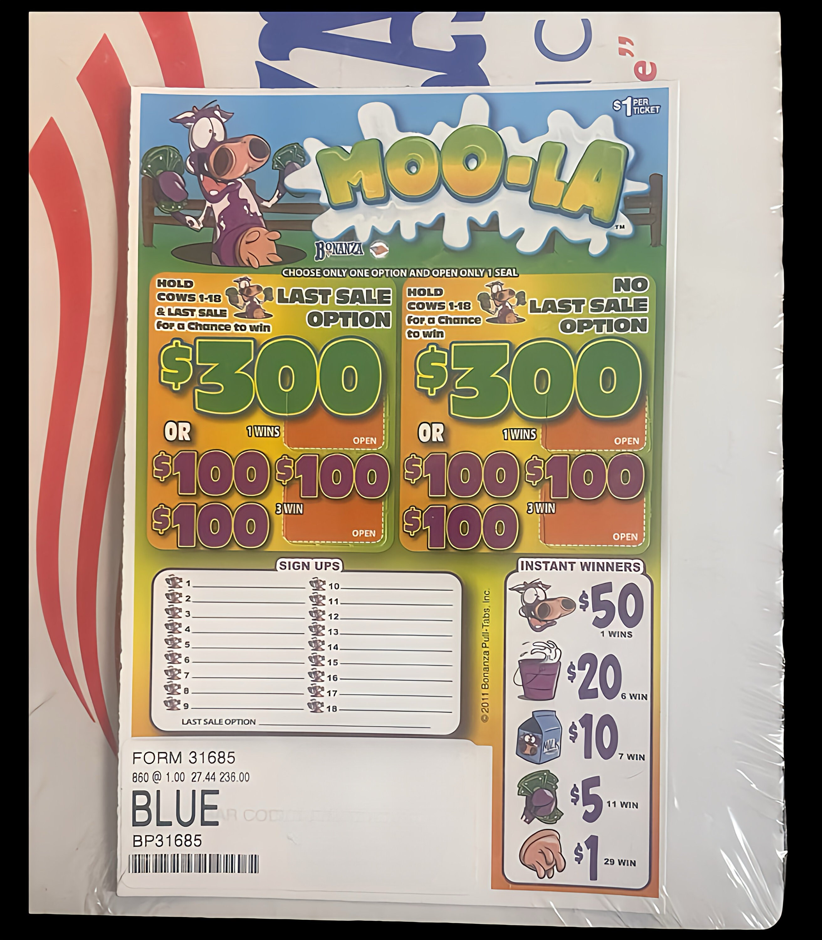 2 PACK Moo-la Pull Tab Ticket Holder Ticket for Amusement Purposes Only ...