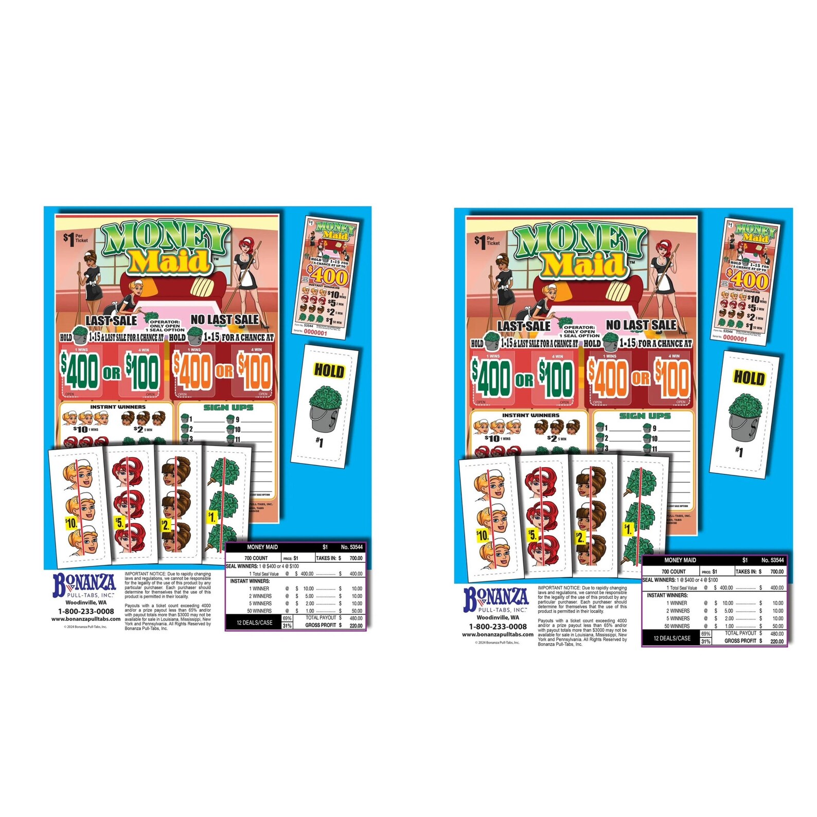 2 PACK - Money Maids - Pull Tab Ticket - Holder - Ticket for Amusement ...