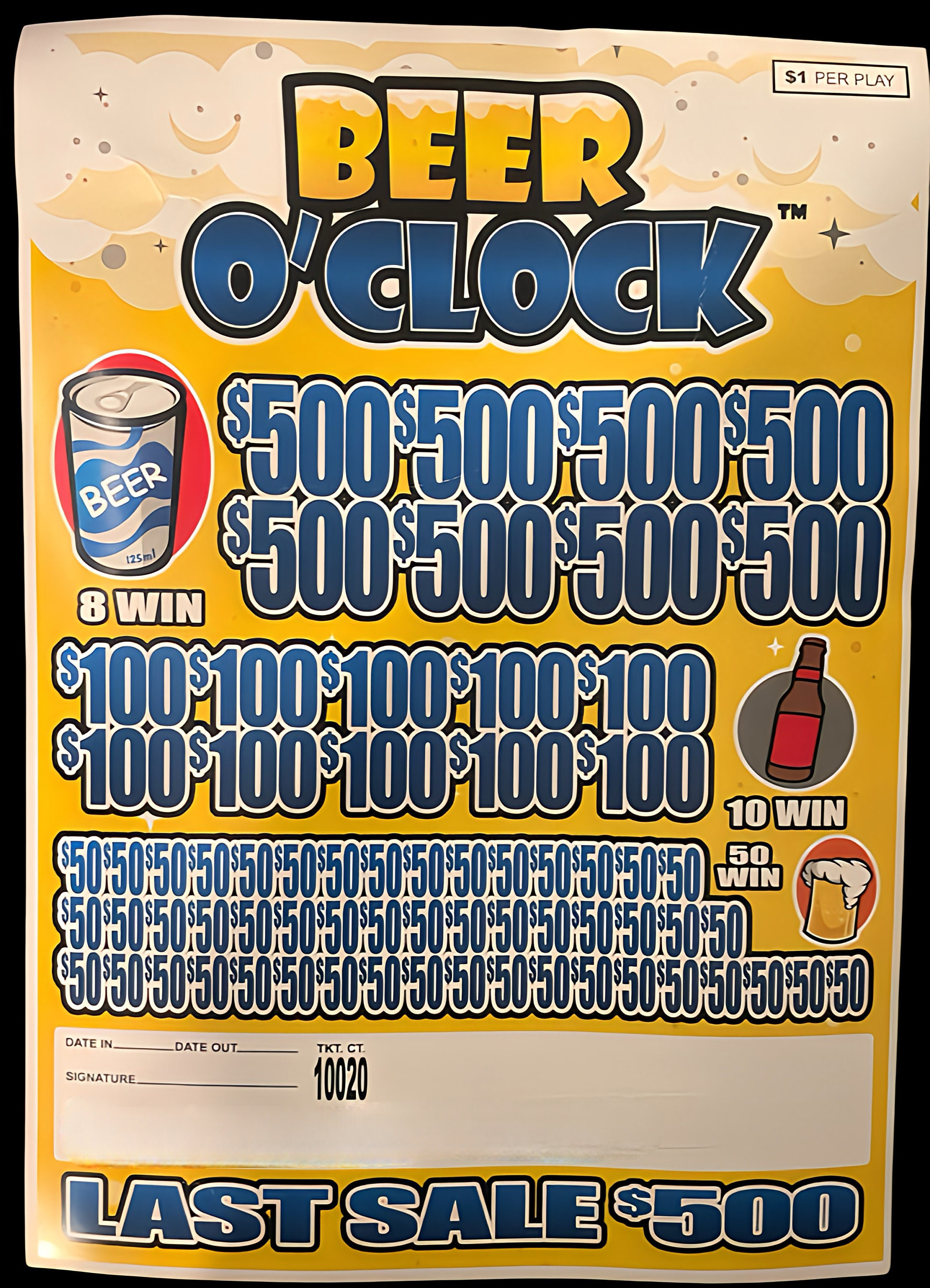 Beer Oclock - Jar Ticket - Pull Tab Ticket - Ticket for Amusement ...