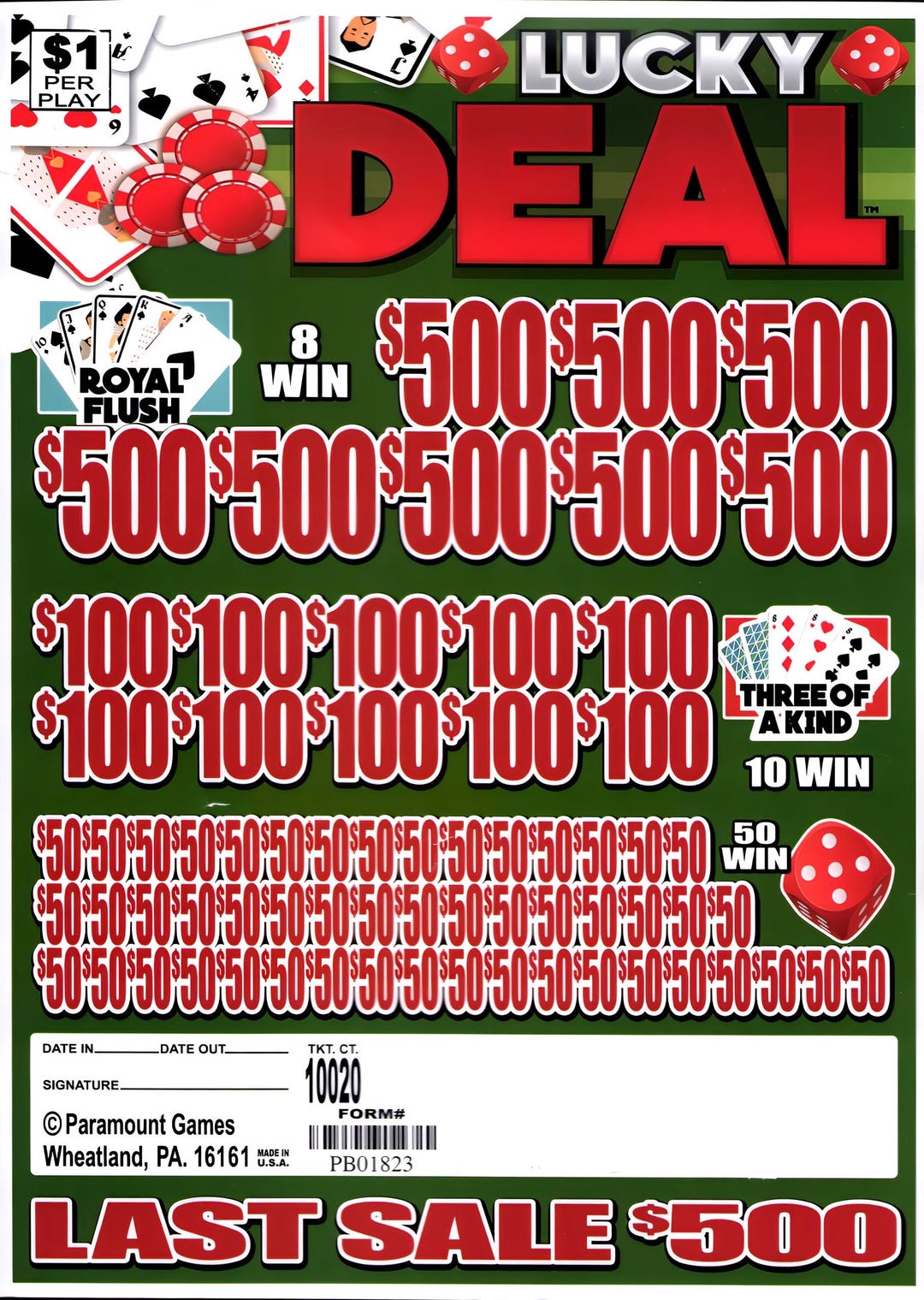 Lucky Deal - Jar Ticket - Pull Tab Ticket - Ticket for Amusement ...