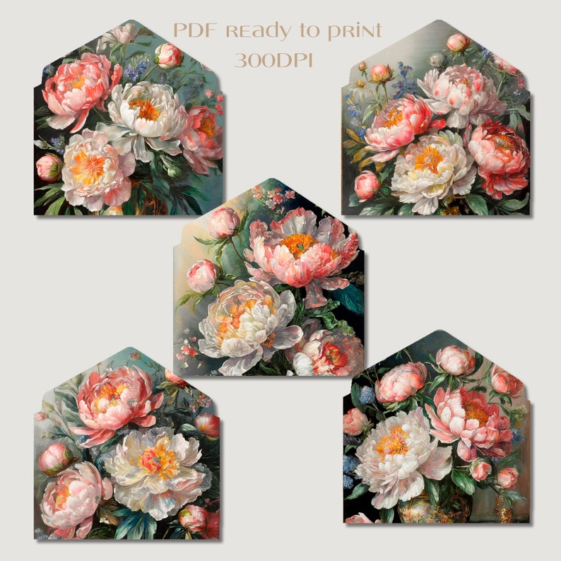 Greeting Card Peonies :instant Download Printable Card Floral Design ...