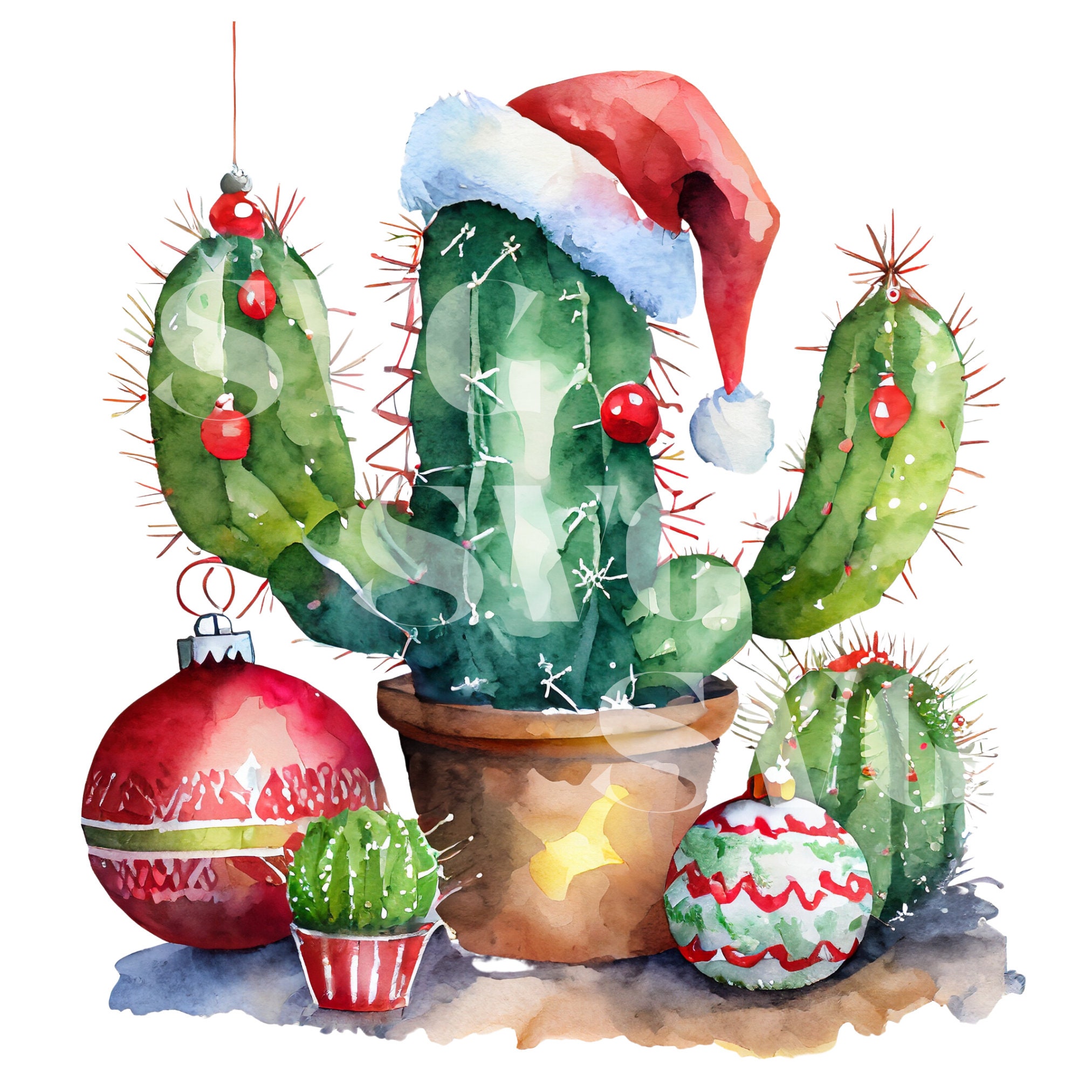 Cactus SVG PNG, Christmas Cactus Santa Hat, Christmas Cactus Clip Art ...
