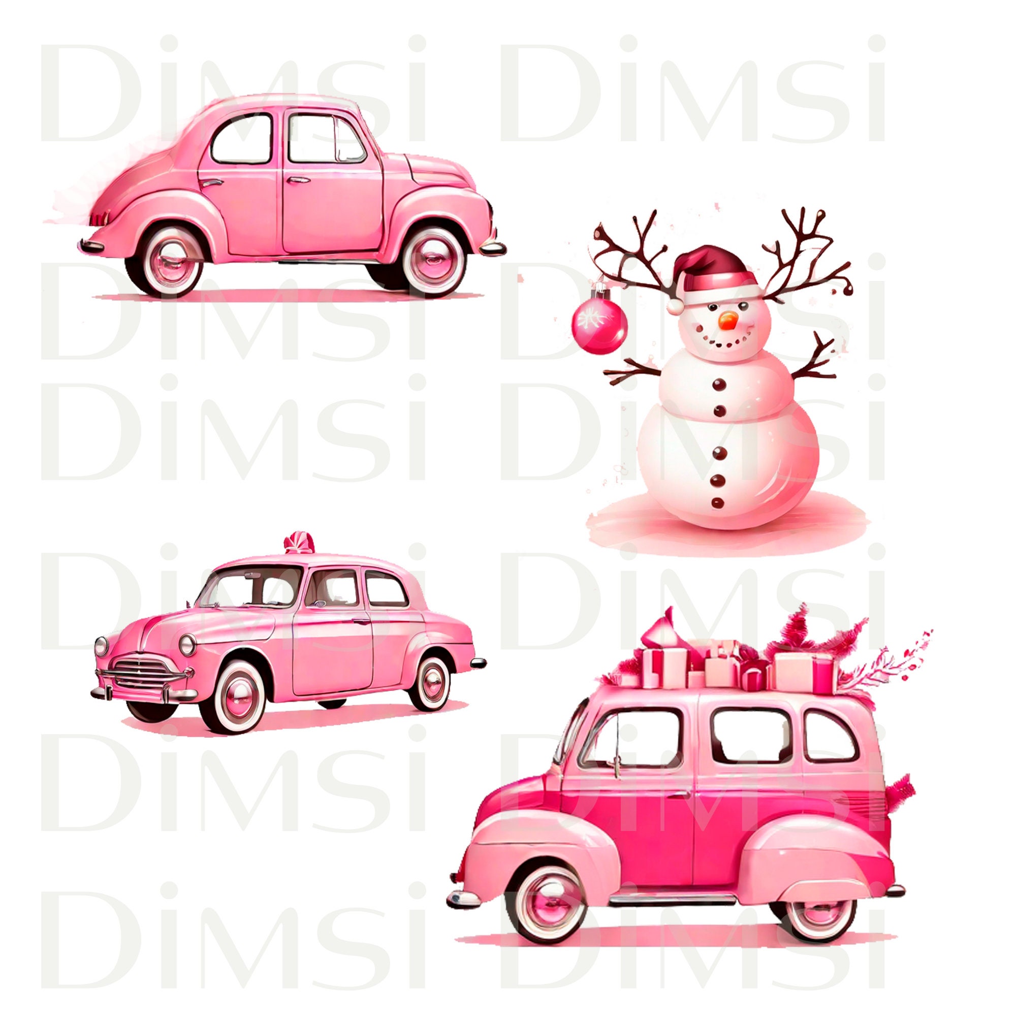 Pink Retro Christmas Clip Art SVG PNG, Christmas Watercolor Clip Art ...