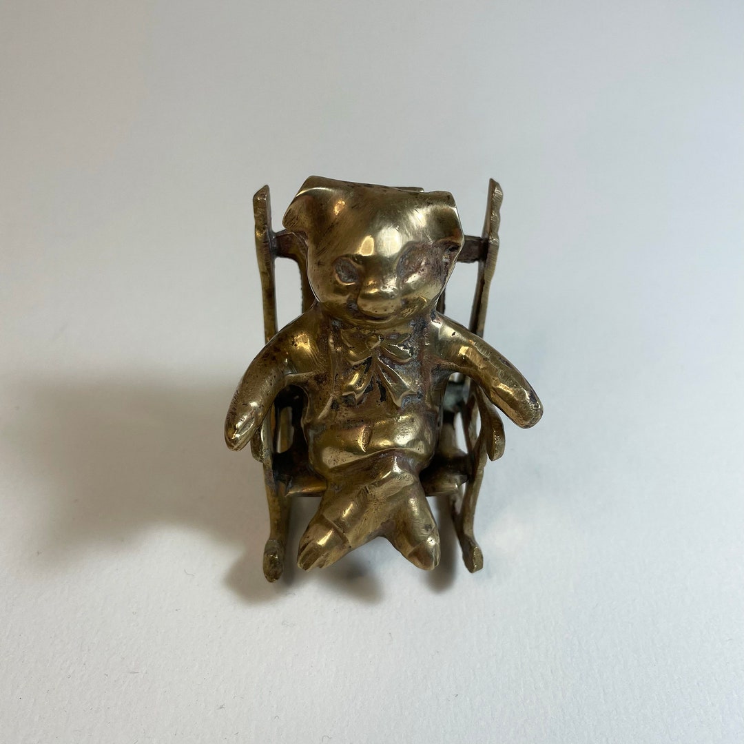 Vintage Solid Brass Pig in Rocking Chair; Brass Pig Animal Figurine ...