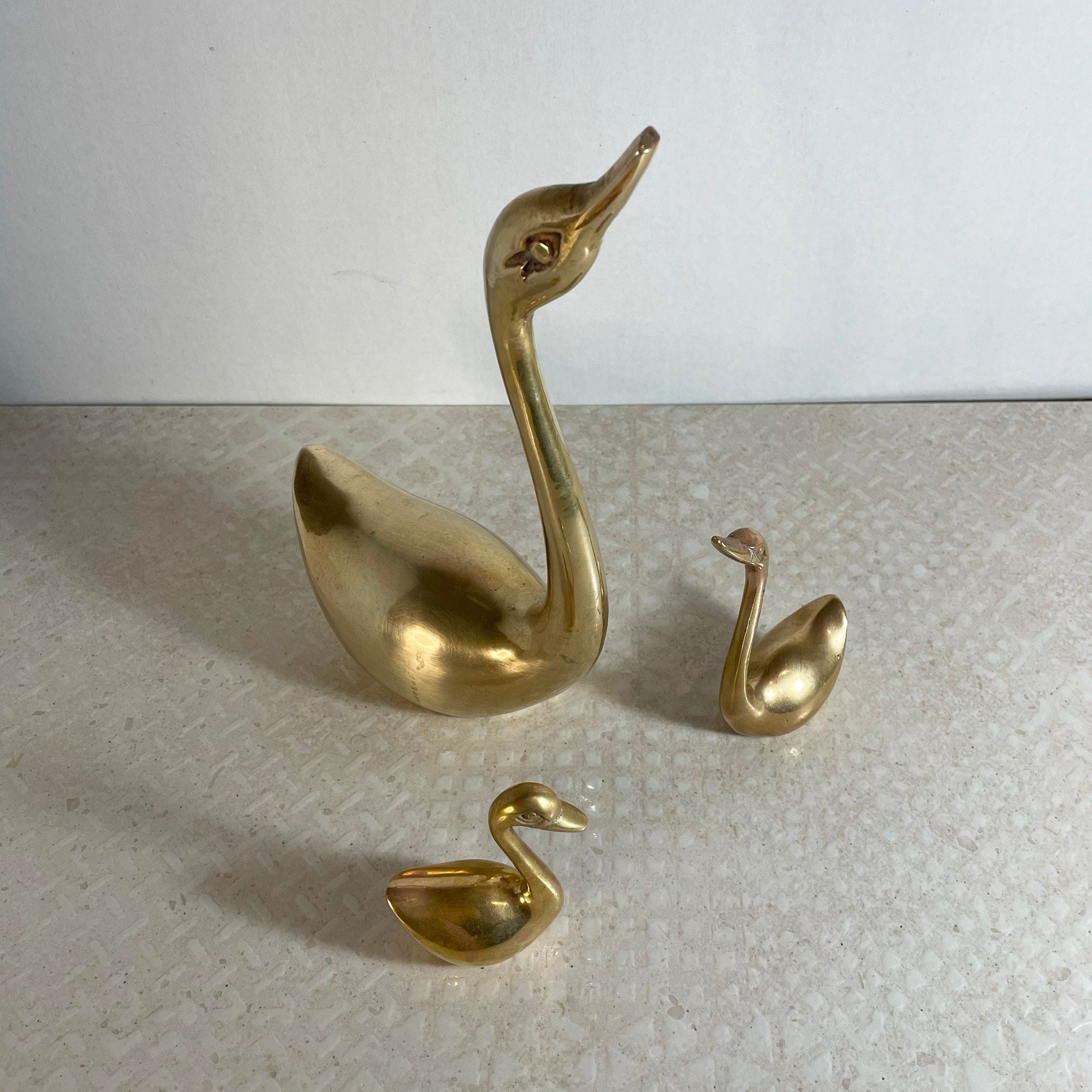 Set of 3 Solid Brass Swan Figurines, 1960s MCM Brass Swan Statues ...
