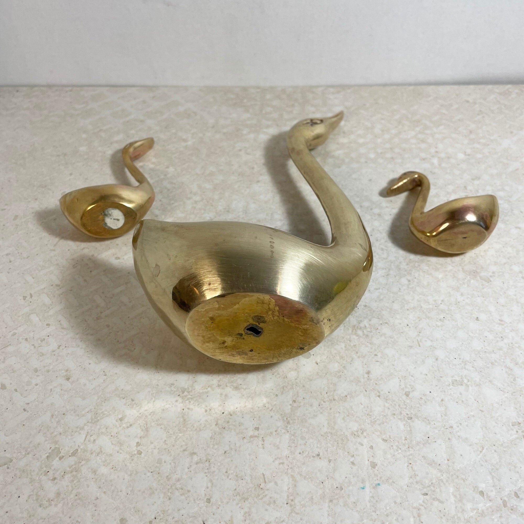 Set of 3 Solid Brass Swan Figurines, 1960s MCM Brass Swan Statues ...