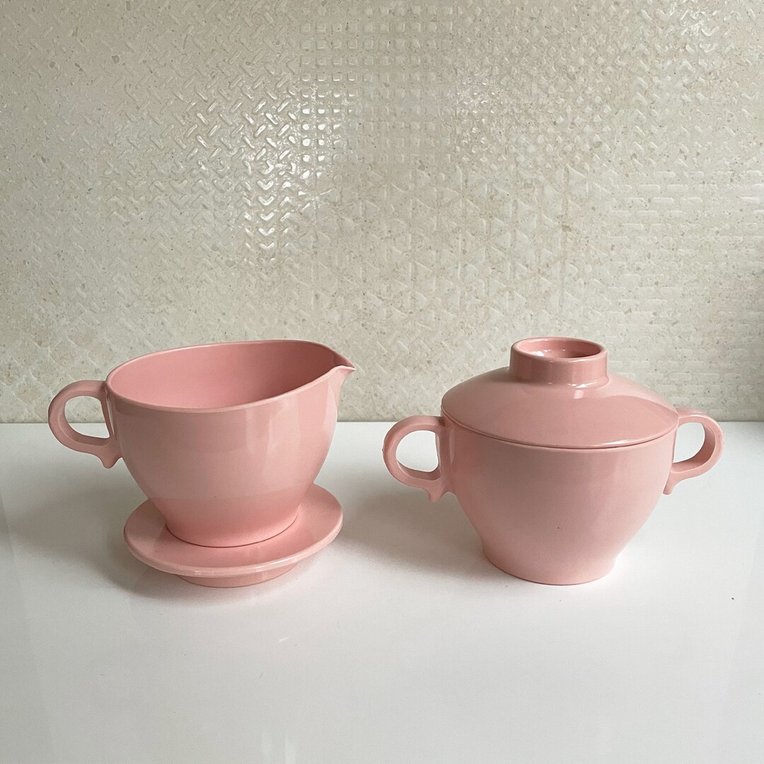 Vintage Pink Melmac Cream and Sugar Set With Lid and Plate, Retro Pink ...