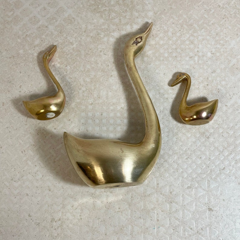 Set of 3 Solid Brass Swan Figurines, 1960s MCM Brass Swan Statues ...