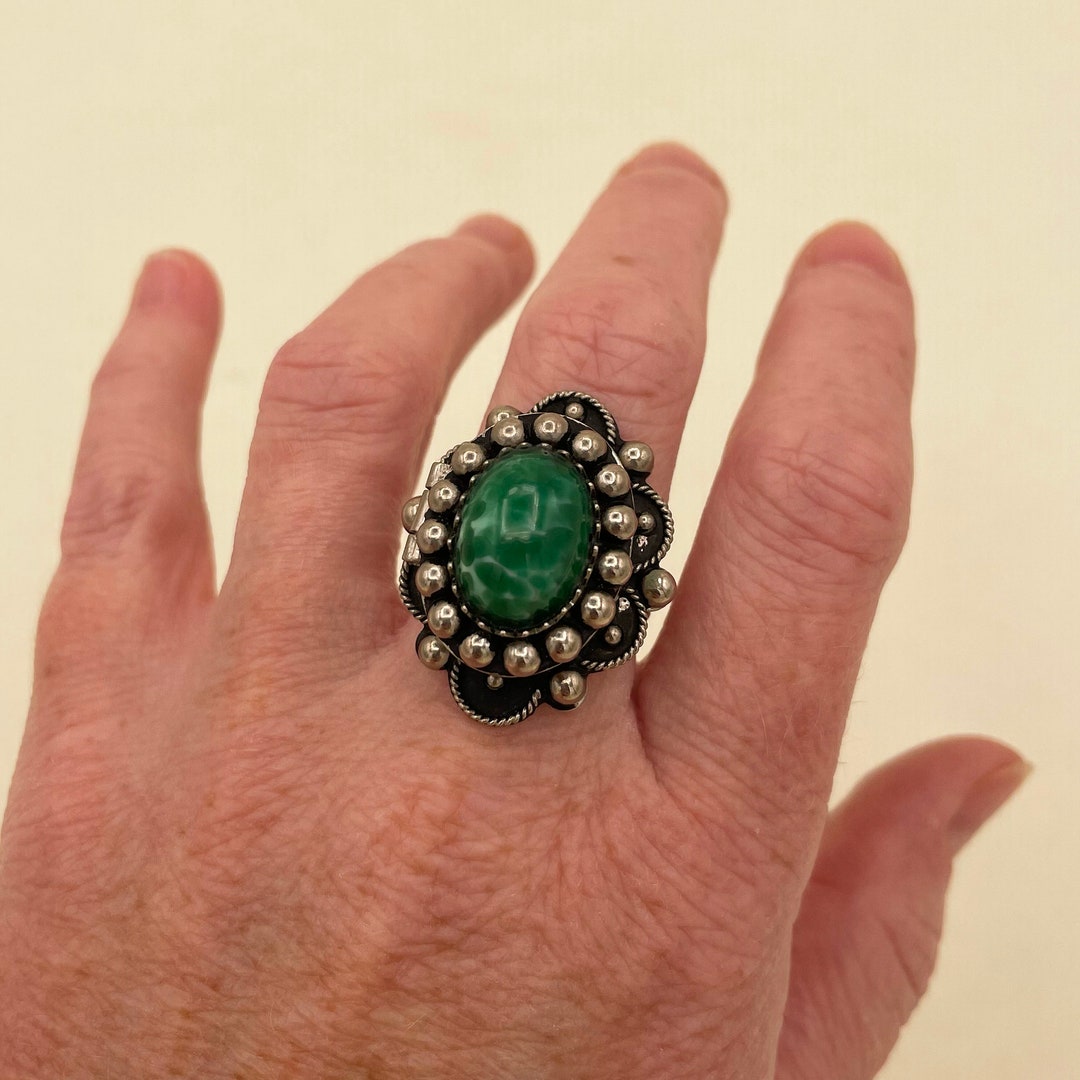 Vintage Silver Tone Poison Ring, Faux Turquoise, Adjustable Size - Etsy