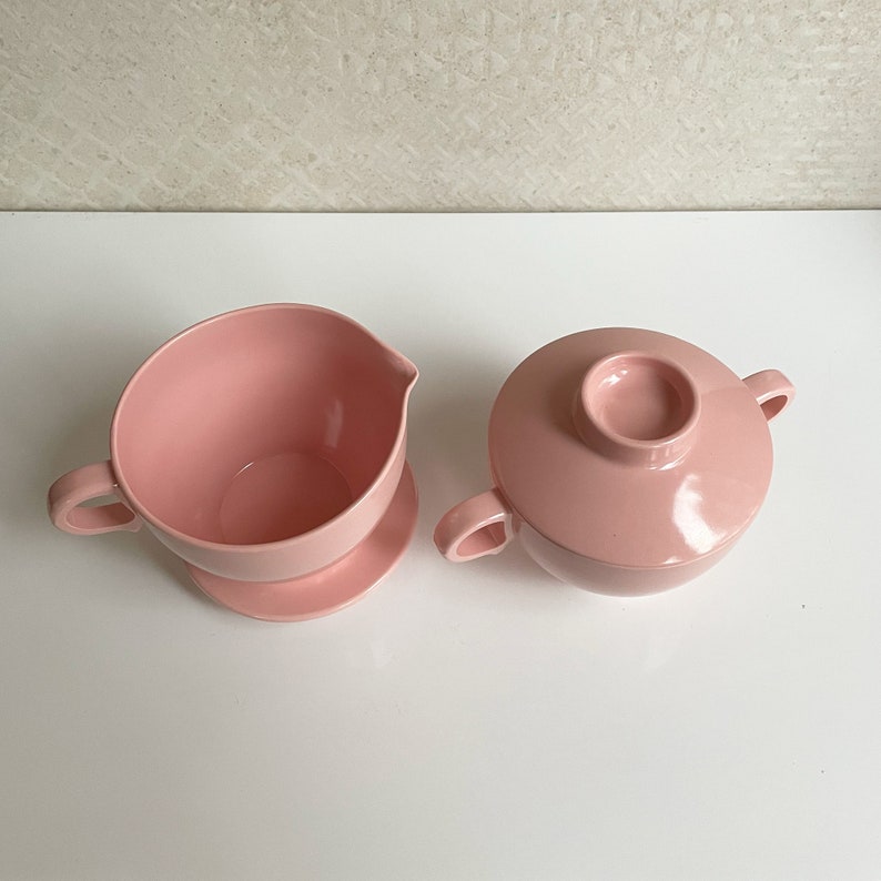 Vintage Pink Melmac Cream and Sugar Set With Lid and Plate, Retro Pink ...