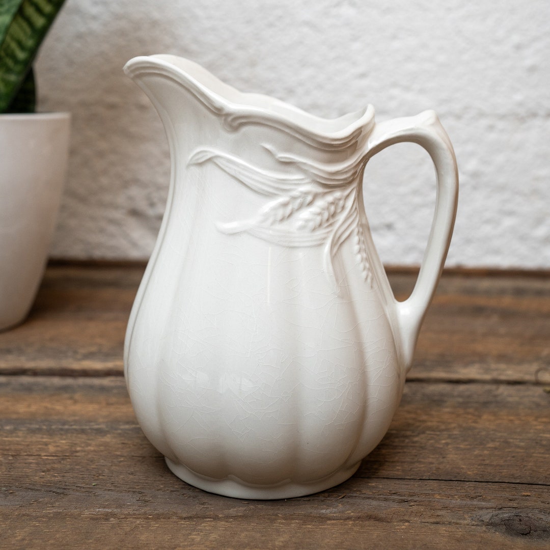 Antique Ironstone Pitcher in Wheat Pattern, Marked Royal Crownford ...