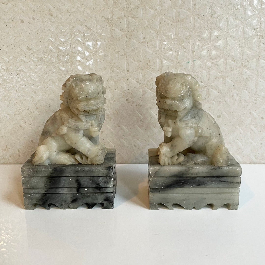 Pair of Vintage Chinese Foo Dog Bookends Hand Carved From Soapstone - Etsy