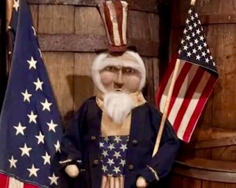 Uncle Sam/ Stump Doll/ Flag and Crow Patch/ Handmade by S. Stinson - Etsy