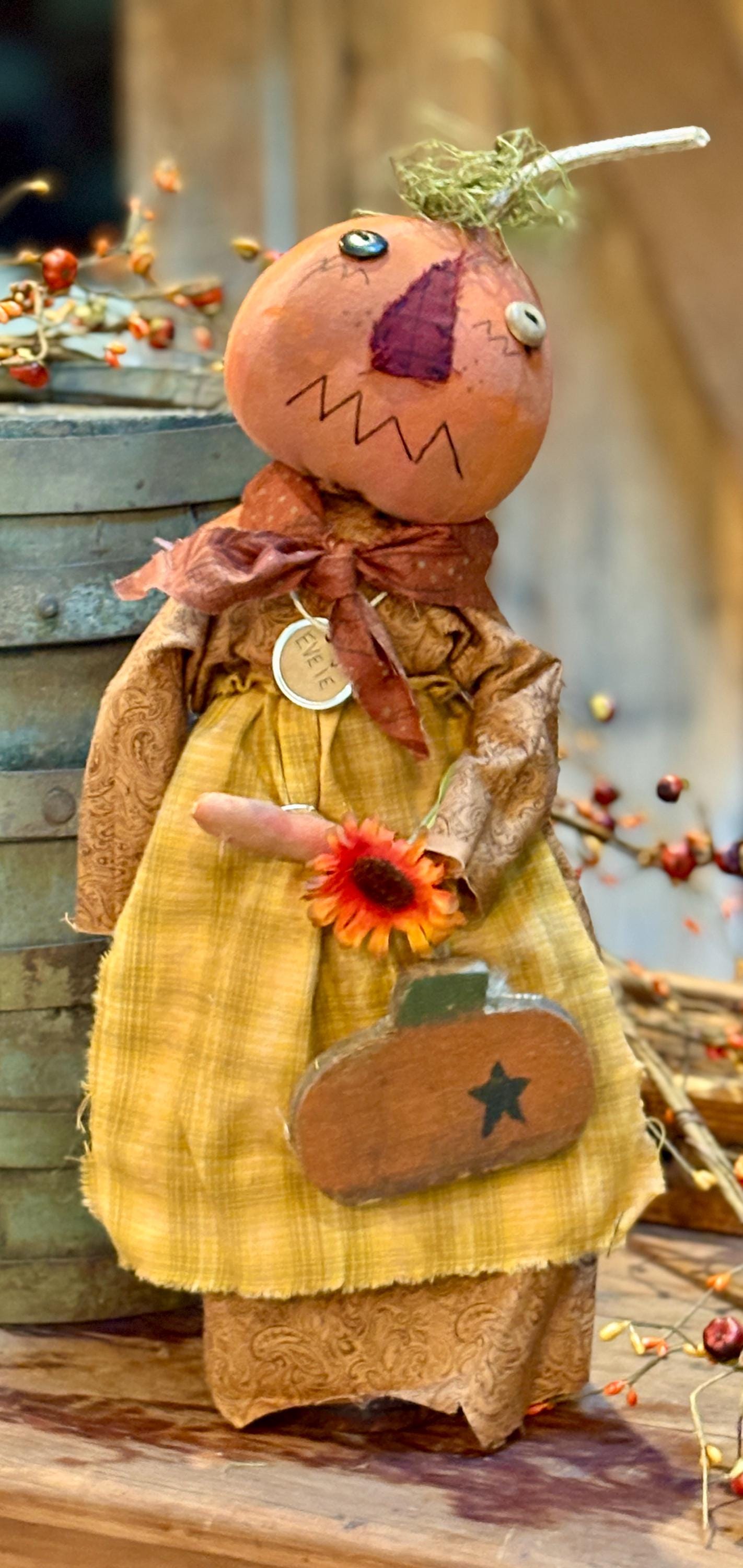 Handmade Primitive Pumpkin Doll on Bobbin - Etsy