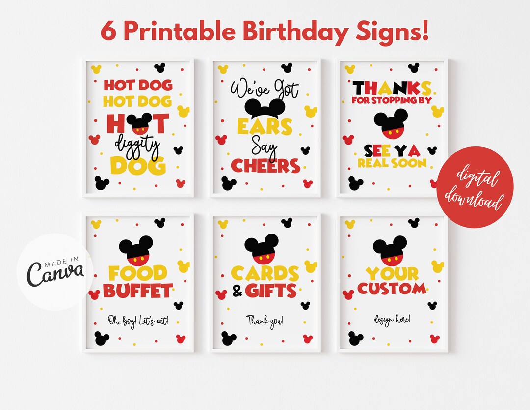 Mickey Inspired Birthday Party Signs Digital 8x10 Bundle Party Favors ...