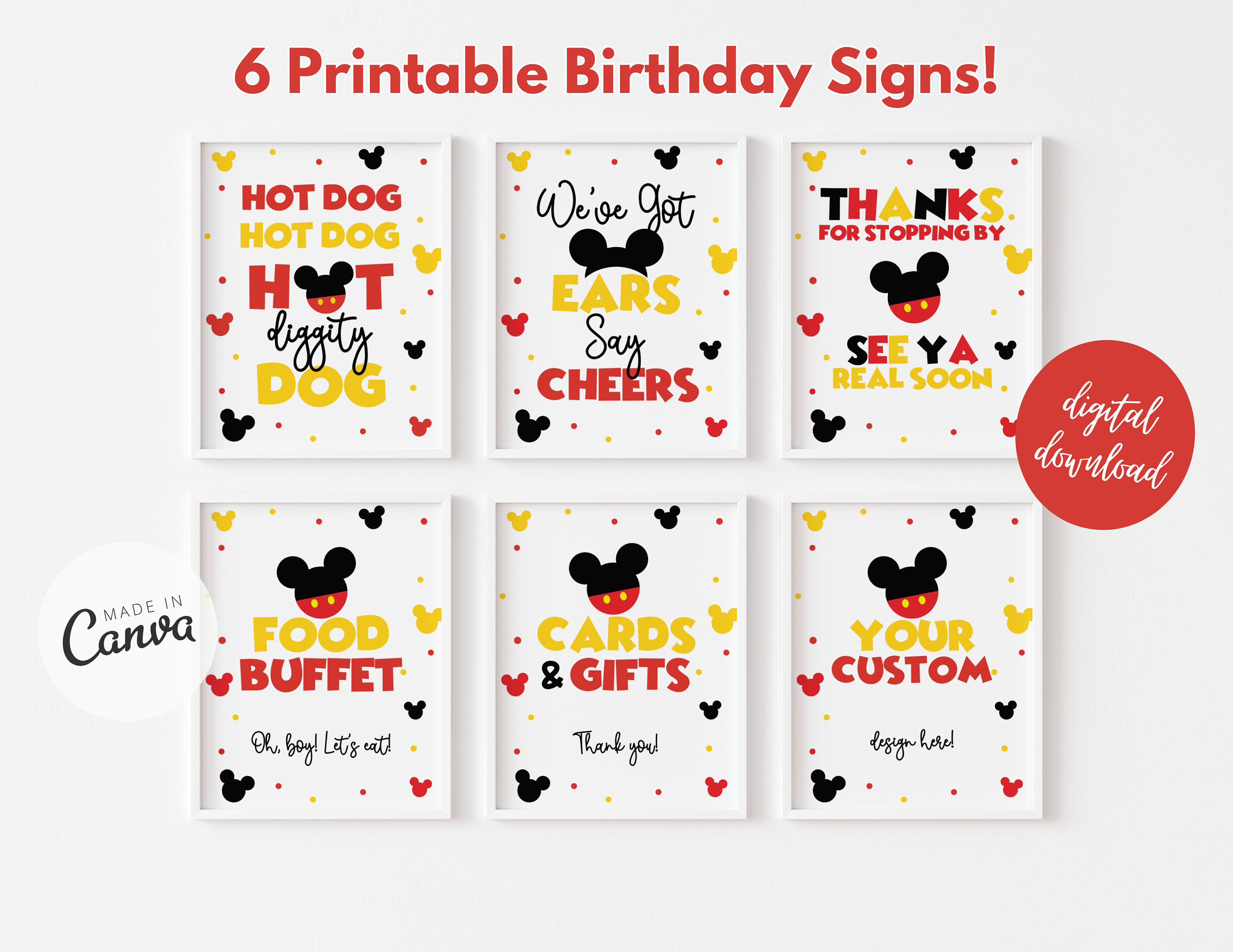 Mickey Inspired Birthday Party Signs Digital 8x10 Bundle Party Favors ...
