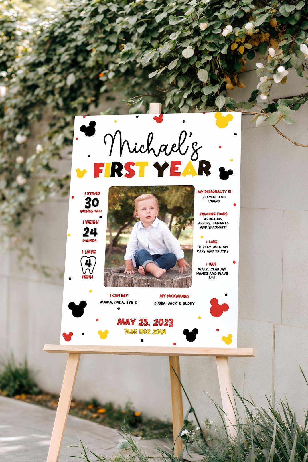 Editable Mickey Inspired Milestone Board, Boy First Birthday Milestone ...