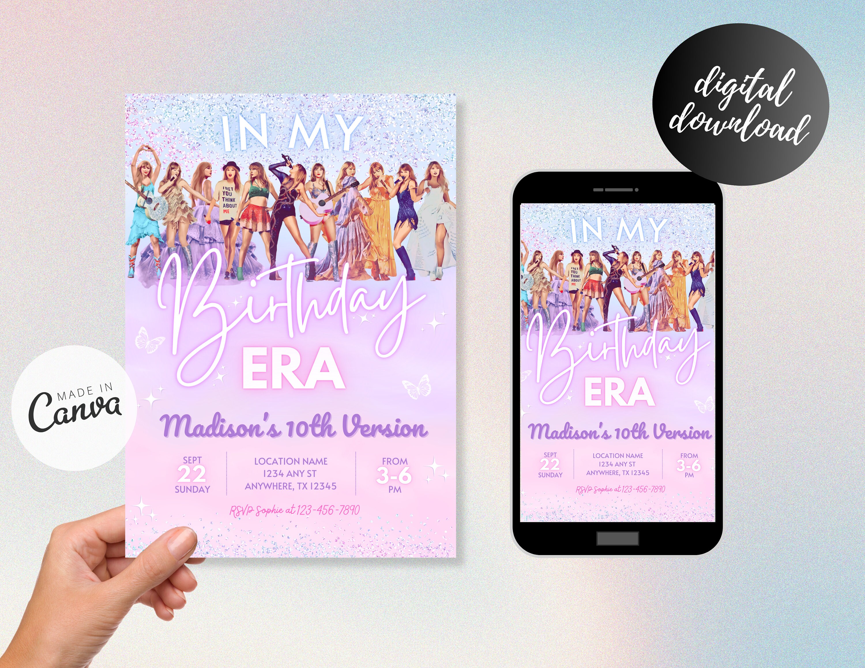 Editable Trendy Taylor Birthday Digital Invite in My Birthday Era ...