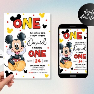Editable Mickey 1st Birthday Invite Boy First Birthday Invitation Cute ...