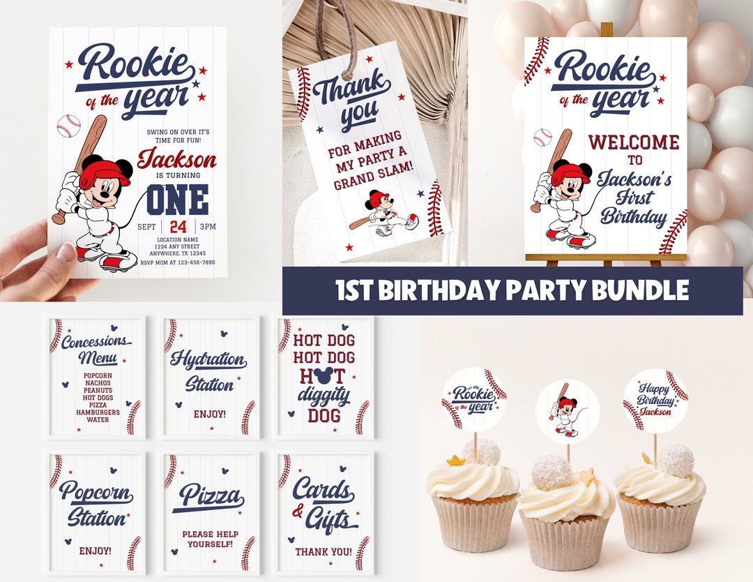 Editable Rookie of the Year FIRST BIRTHDAY Party Bundle Baseball 1st ...