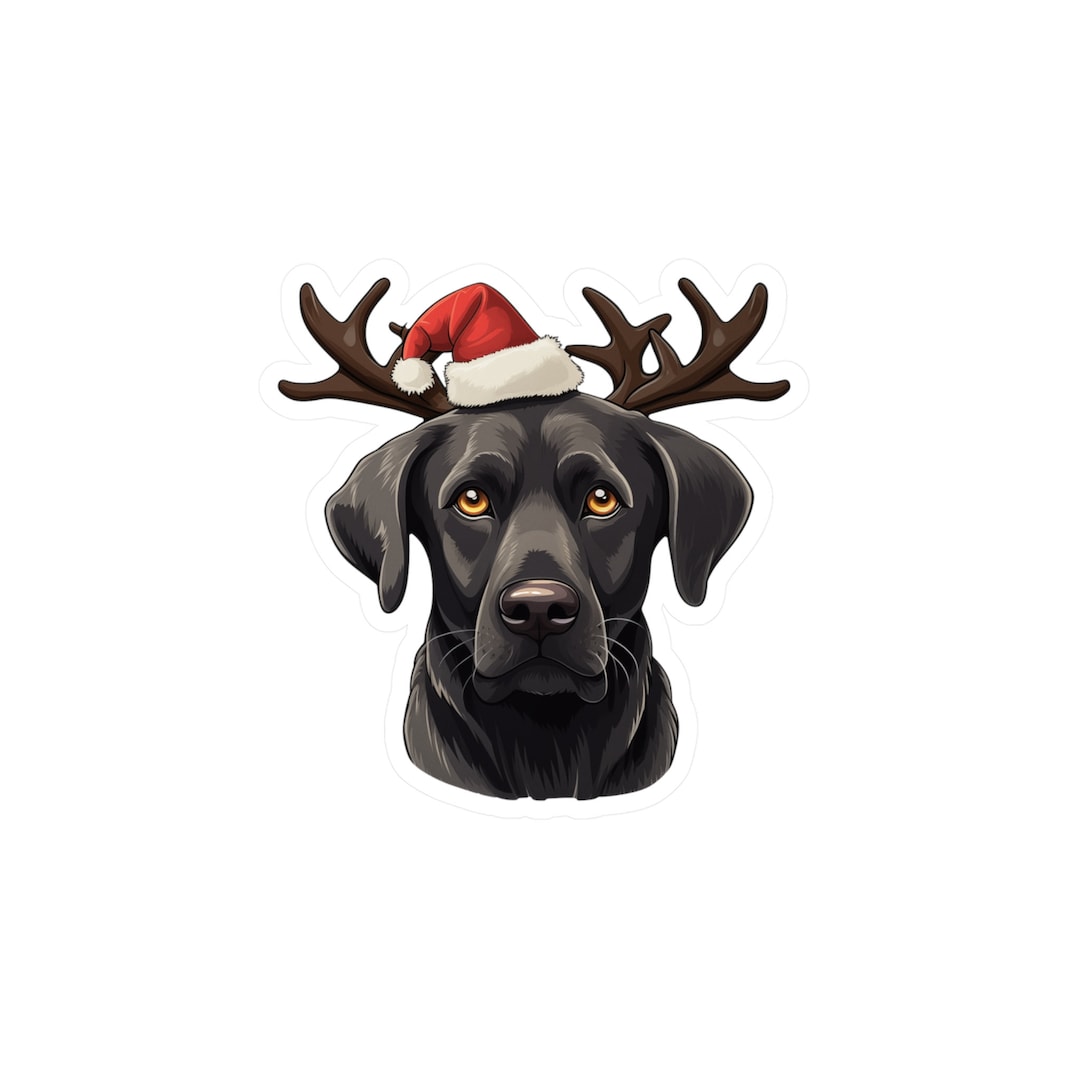 Labrador Sticker, Reindeer Antlers, Santa Hat, Christmas Labrador ...