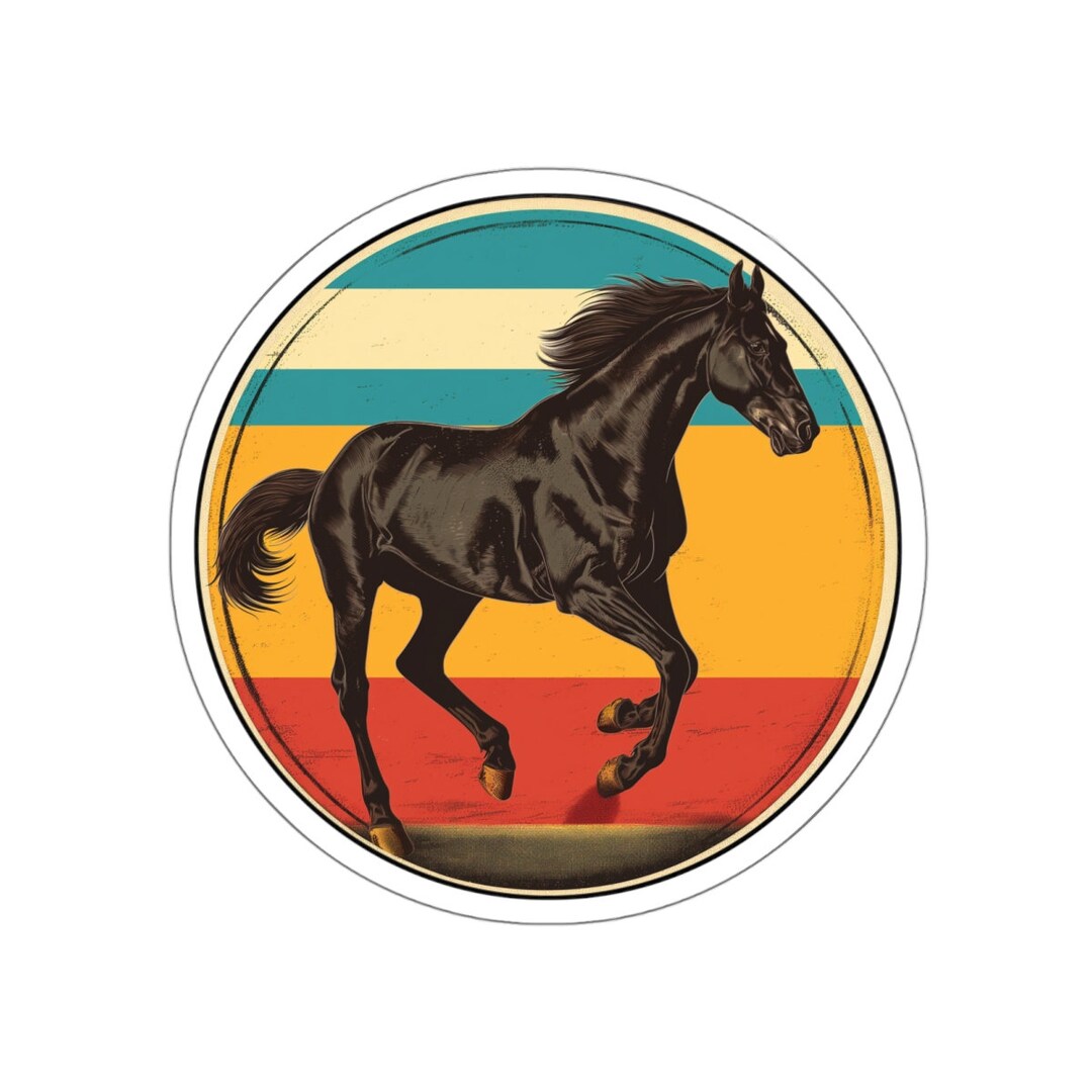 Vintage Black Horse Sticker - Retro Sunset Equine Decal - Equestrian ...