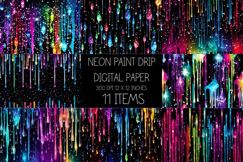 Neon Paint Drip | Digital Paper | 11 Different Images - Etsy