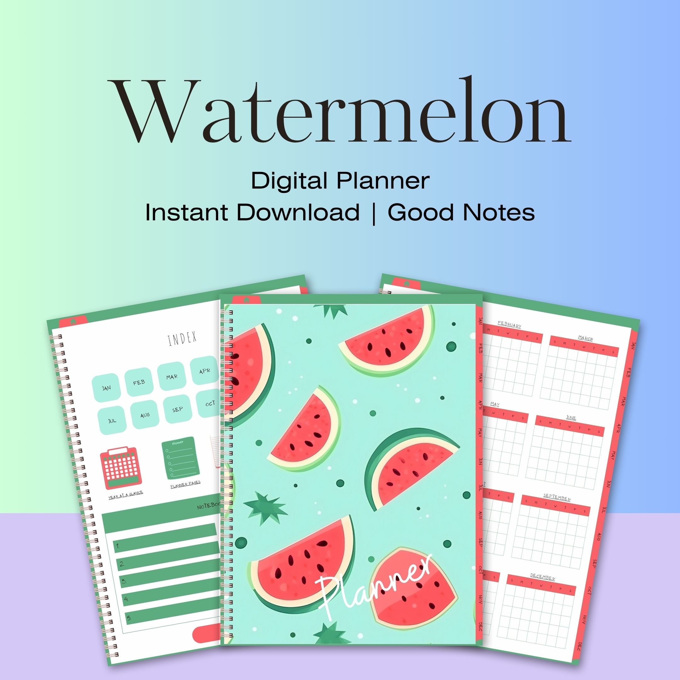 Watermelon Digital Planner | Hyperlinked Undated Organizer (digital ...