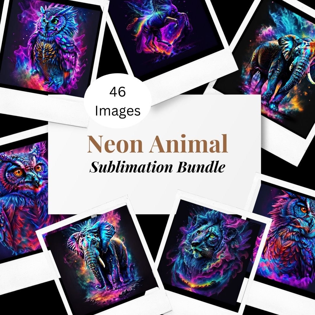 Neon Animal Sublimation Image Bundle Set of 46 Vibrant Designs With ...