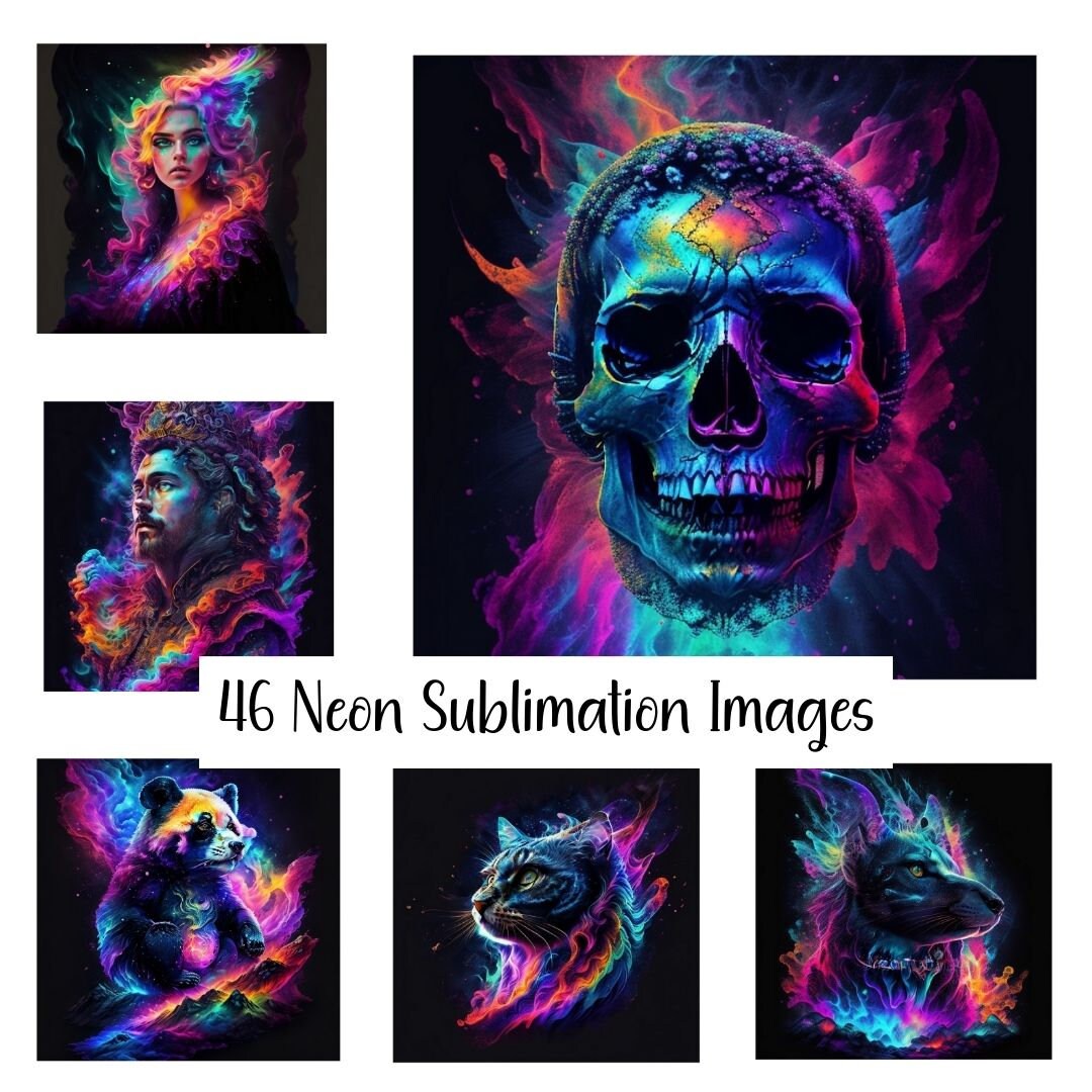 Neon Animal Sublimation Image Bundle - Set of 46 Vibrant Designs With ...